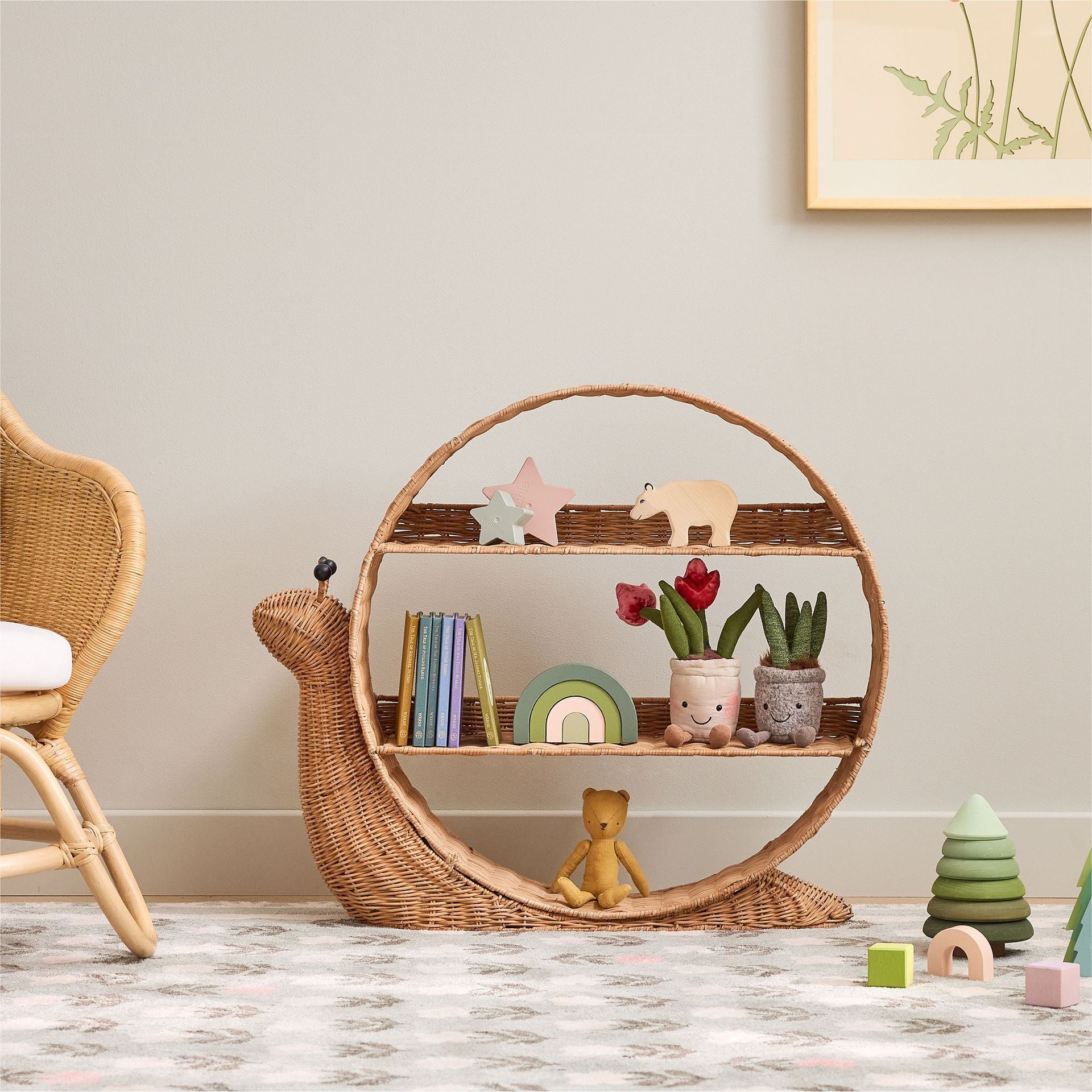 Snail-Shaped Woven Wall Shelf – Nordic Rattan Storage Rack – cahacapoae